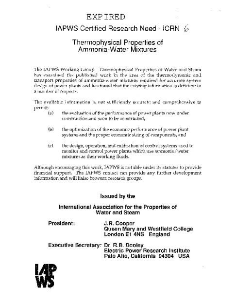 [6] Thermophysical Properties of Ammonia-Water Mixtures