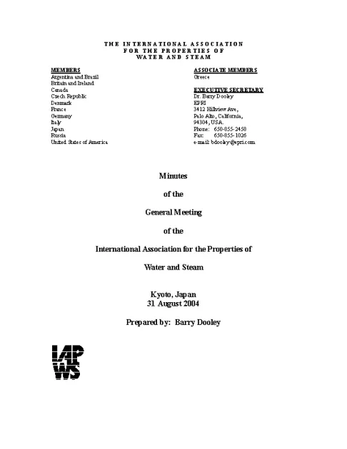 In addition, minutes are available from the General meeting of IAPWS ...