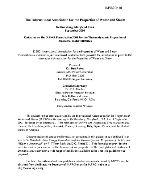 G4-01: Guideline on the IAPWS Formulation 2001 for the Thermodynamic ...