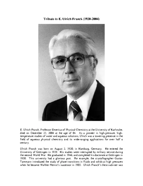 Tribute to Professor E. Ulrich Franck (1920-2004)