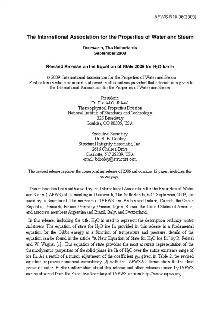 R10-06(2009): Revised Release on the Equation of State 2006 for H2O Ice Ih